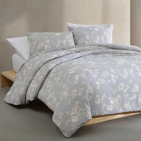 Calvin Klein Eternity Floral Cotton Gauze 3 Piece Duvet Cover Set - Grey/ivory