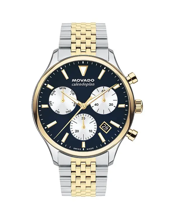 Movado Heritage Series Calendoplan Chronograph, 43mm - Blue/two-tone