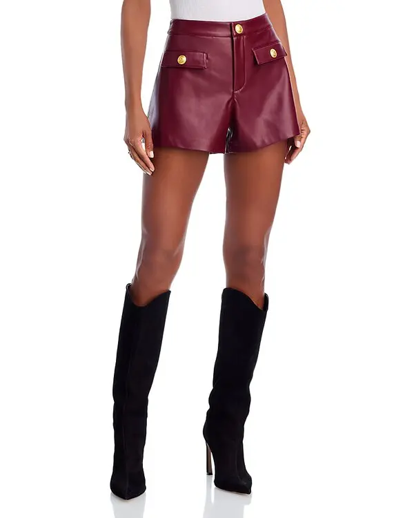 L'Agence Dionne Faux Leather Shorts - Black Cherry
