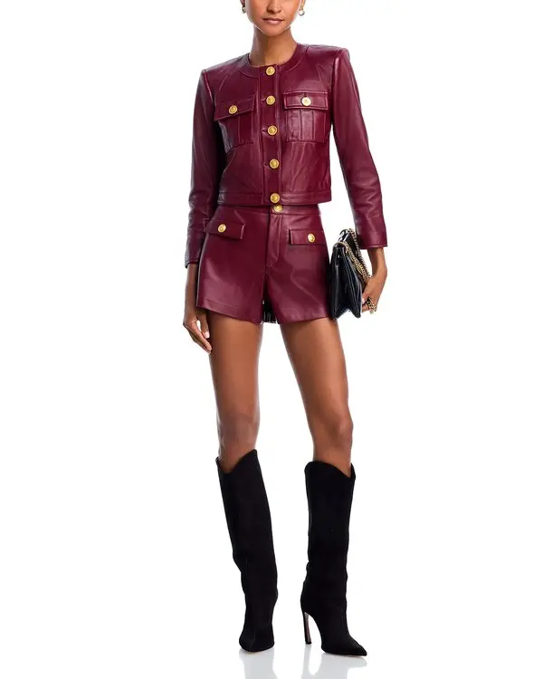 L'Agence Dionne Faux Leather Shorts - Black Cherry