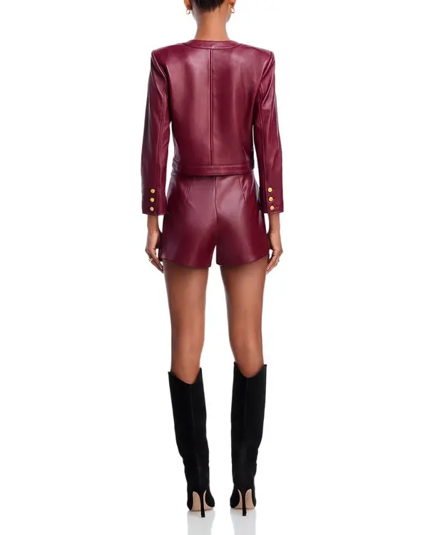 L'Agence Dionne Faux Leather Shorts - Black Cherry