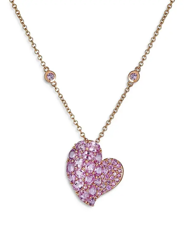 Piranesi 18k Rose Gold Heart Necklace With Sapphires - Pink