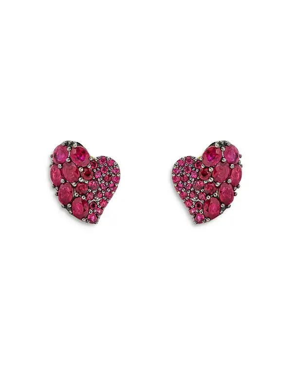 Piranesi 18k Yellow Gold Heart Earrings With Rubies - Pink/gold