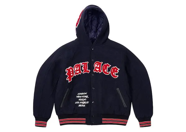 PALACE Hooded Varsity Jacket - Navy Blue
