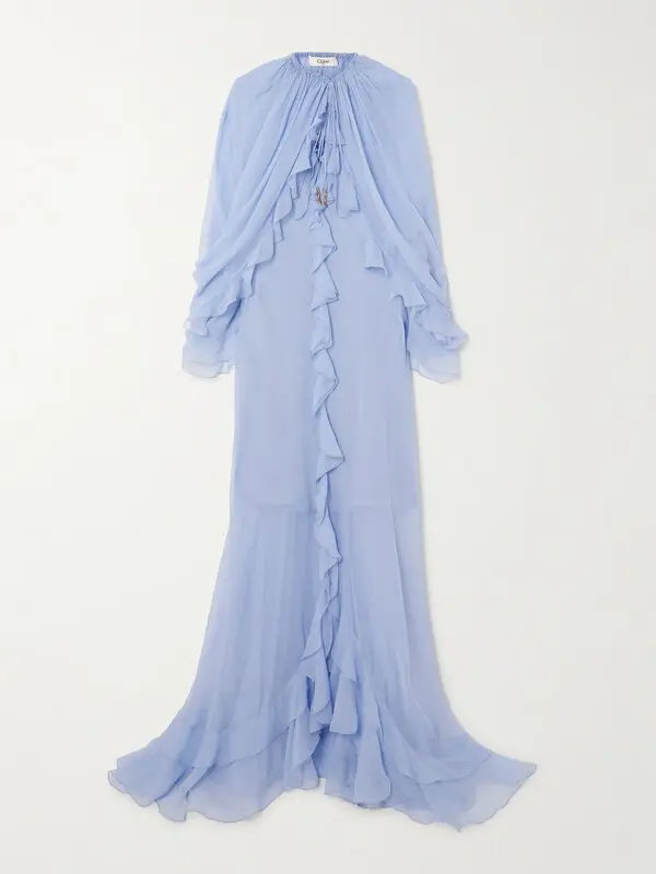 Chloé Cape-effect Open-back Ruffled Silk-crepon Gown
