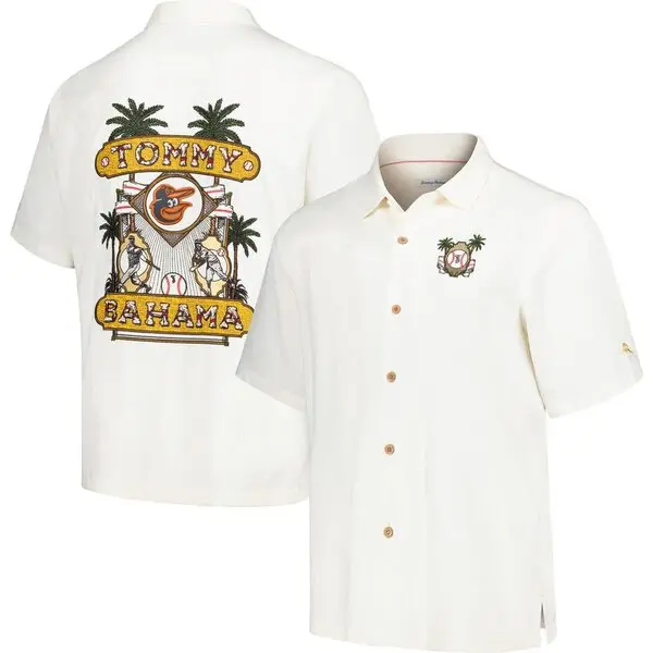 Tommy Bahama Baltimore Orioles Pitcher's Paradiso Button-up Camp Shirt - White