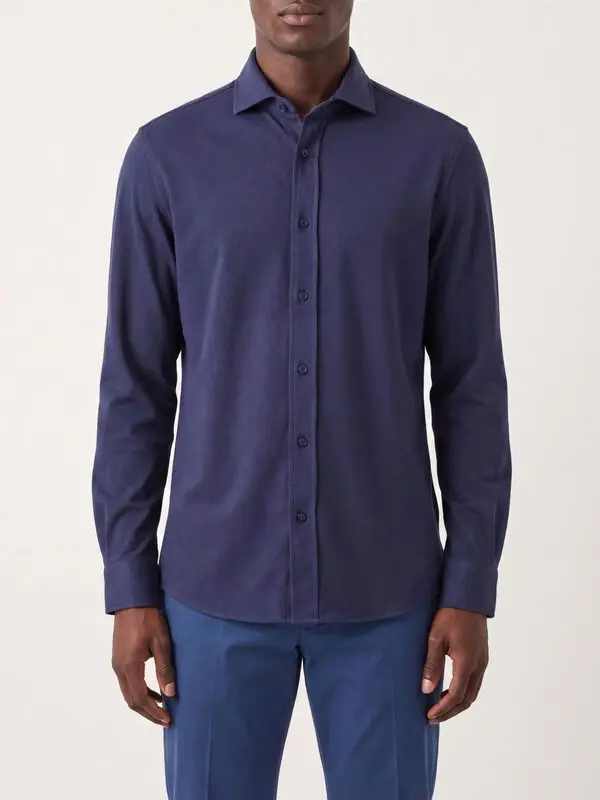 Brunello Cucinelli French Collar Cotton Shirt With Long Sleeves - Blue 1