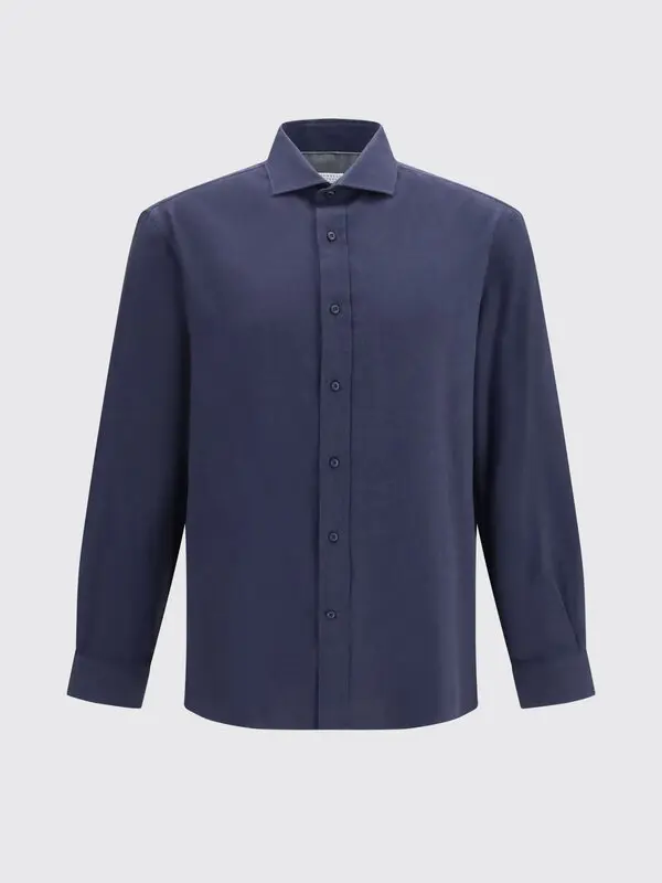 Brunello Cucinelli French Collar Cotton Shirt With Long Sleeves - Blue 1