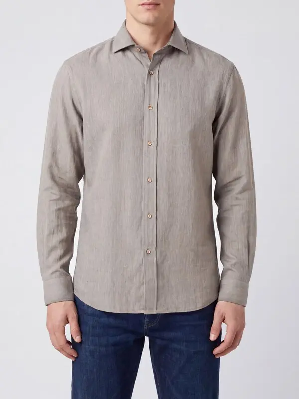 Brunello Cucinelli French Collar Cotton Shirt With Long Sleeves - Dove Grey
