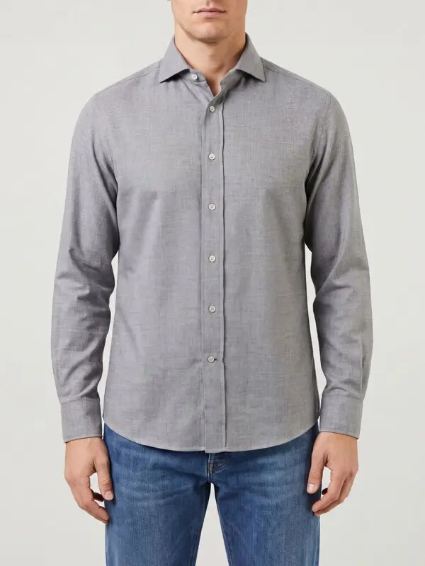 Brunello Cucinelli French Collar Cotton Shirt With Long Sleeves - Grey