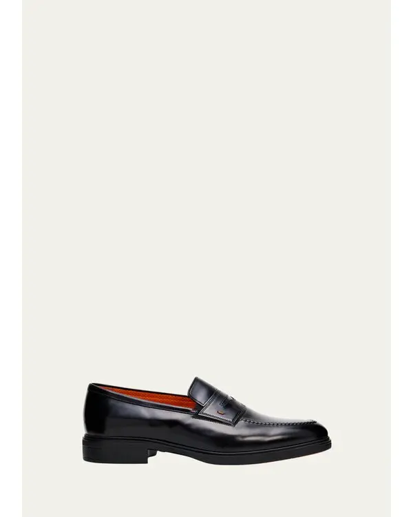 Santoni Easy Leather Penny Loafers - Black