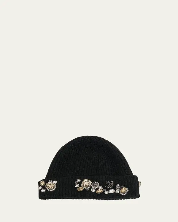 Amiri Chunky Crystal Beanie Hat - Black