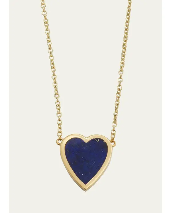 JENNIFER MEYER 18k Mini Inlay Heart Necklace - Lapis