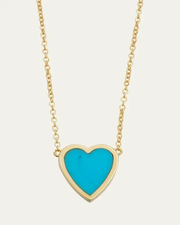 JENNIFER MEYER 18k Mini Inlay Heart Necklace - Turquoise
