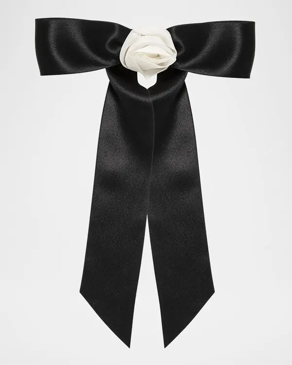 JENNIFER BEHR Silk Rosette Bow Barrette - Black Cream