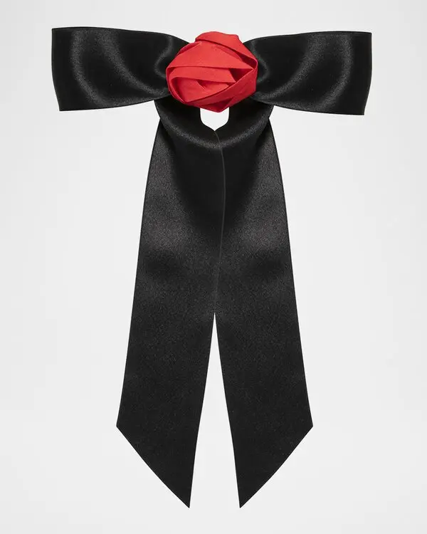 JENNIFER BEHR Silk Rosette Bow Barrette - Black Red