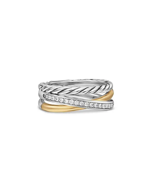David Yurman Crossover Ring In Sterling Silver, 18k Yellow Gold And Diamonds - Silver/gold