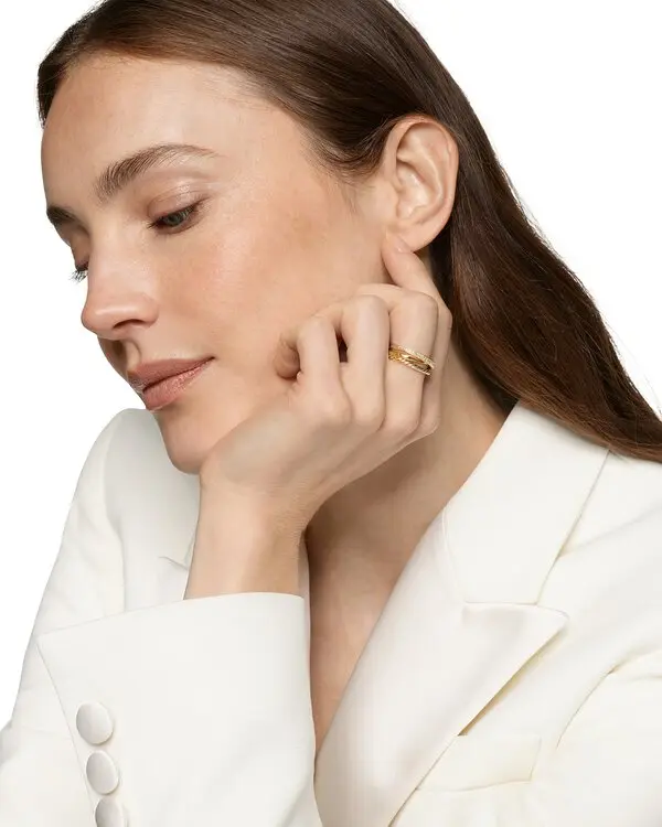 David Yurman Crossover Ring In Sterling Silver, 18k Yellow Gold And Diamonds - Silver/gold