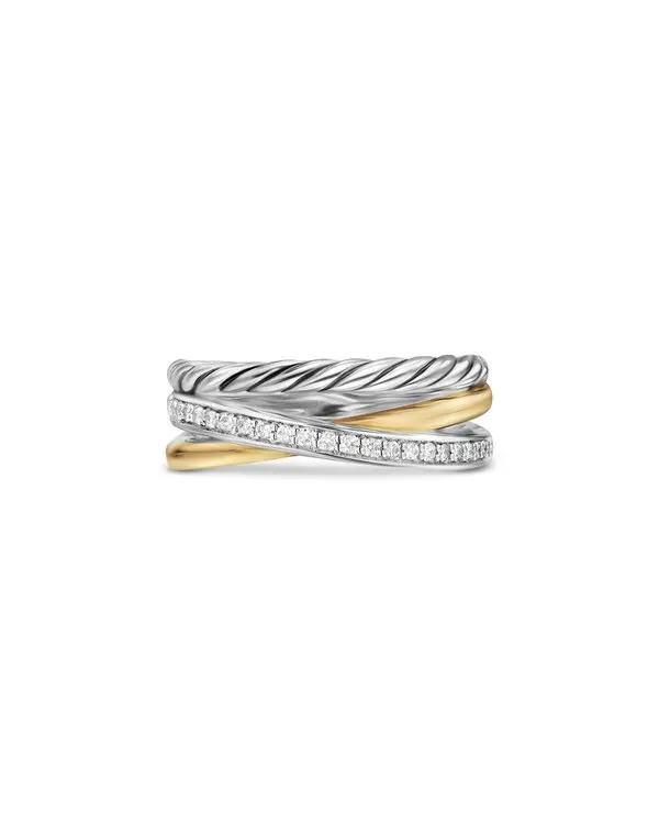 David Yurman Crossover Ring In Sterling Silver, 18k Yellow Gold And Diamonds - Silver/gold