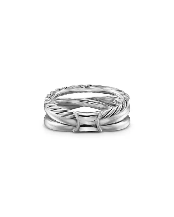 David Yurman Crossover Ring In Sterling Silver, 18k Yellow Gold And Diamonds - Silver/gold