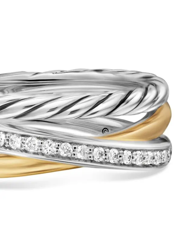 David Yurman Crossover Ring In Sterling Silver, 18k Yellow Gold And Diamonds - Silver/gold