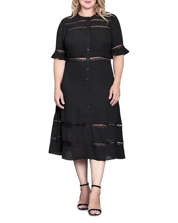 STANDARDS & PRACTICES Button Front Midi Dress - Black
