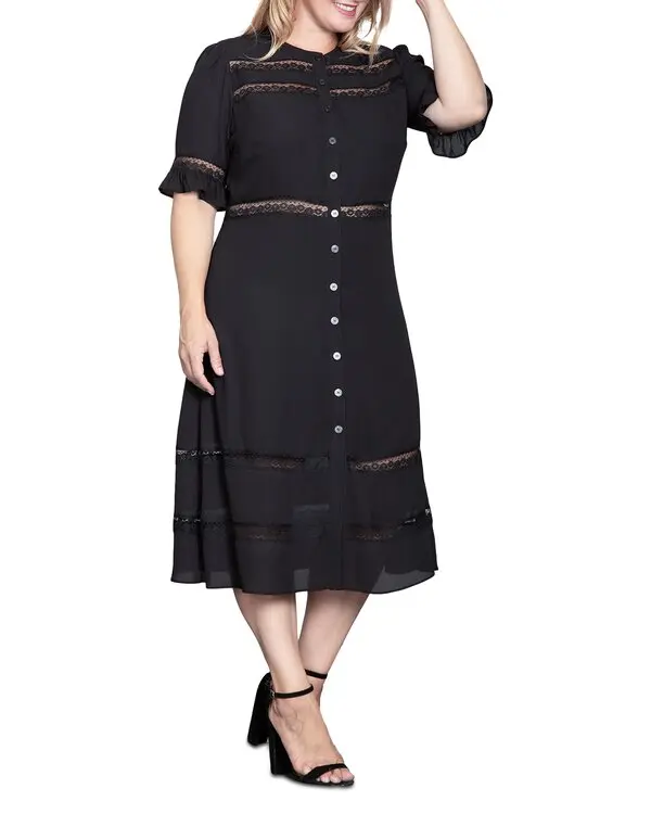 STANDARDS & PRACTICES Button Front Midi Dress - Black
