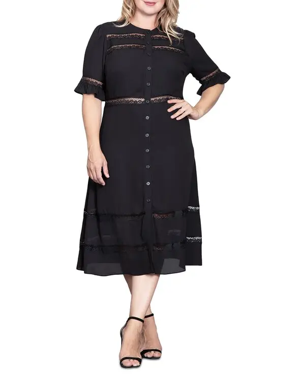 STANDARDS & PRACTICES Button Front Midi Dress - Black
