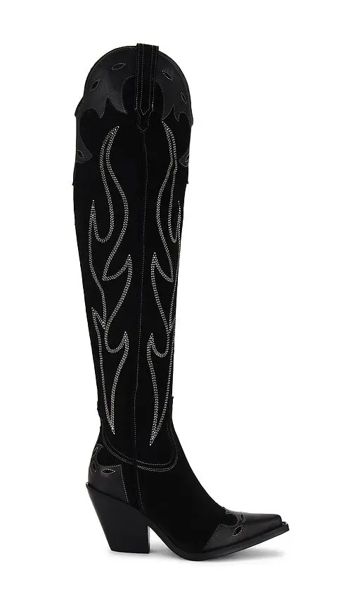 Free People Wild West Thigh High Boots - Black Suede