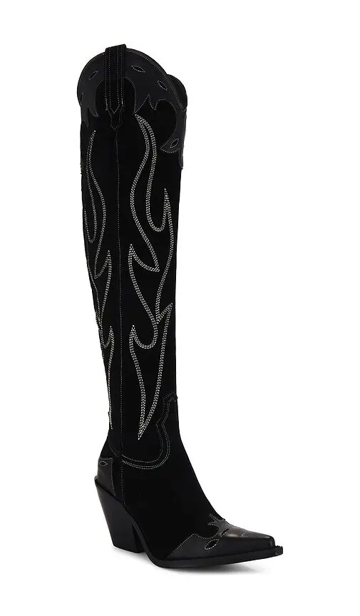 Free People Wild West Thigh High Boots - Black Suede