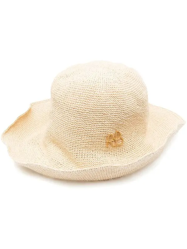 Ruslan Baginskiy Embroidered Logo Straw Sun Hat - Beige