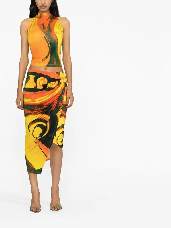 LOUISA BALLOU Coastline Printed Wrap Skirt - Multicolour