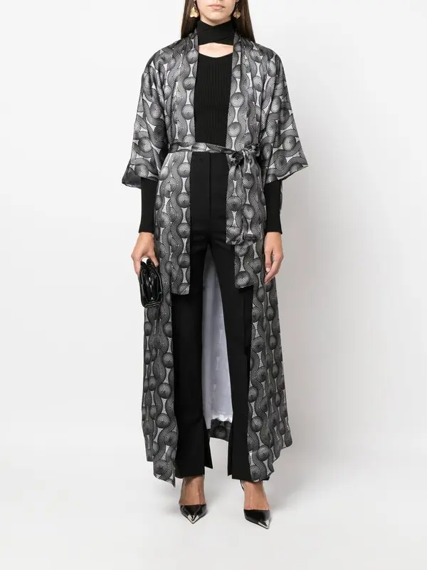 Ozwald Boateng Printed Silk Long Kimono - Grey