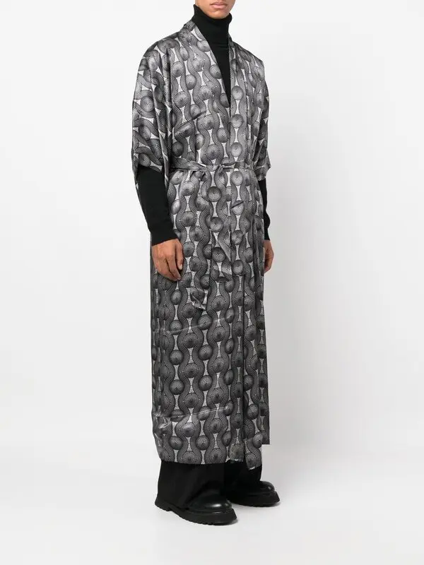 Ozwald Boateng Printed Silk Long Kimono - Grey