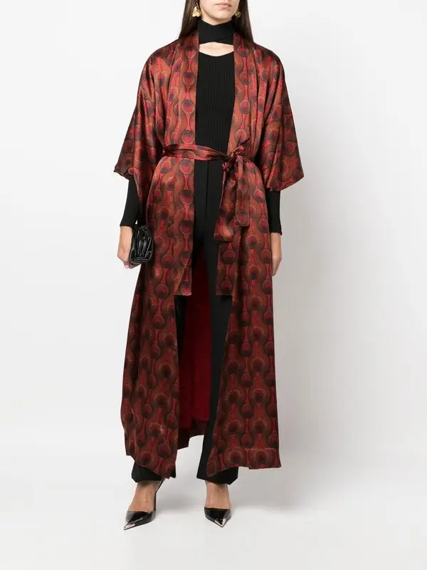 Ozwald Boateng Printed Silk Long Kimono - Red