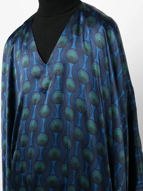 Ozwald Boateng Printed Silk Kaftan - Blue