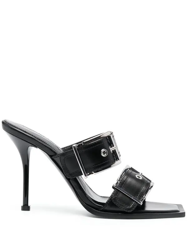 Alexander McQueen Punk Buckle Leather Sandals - Black