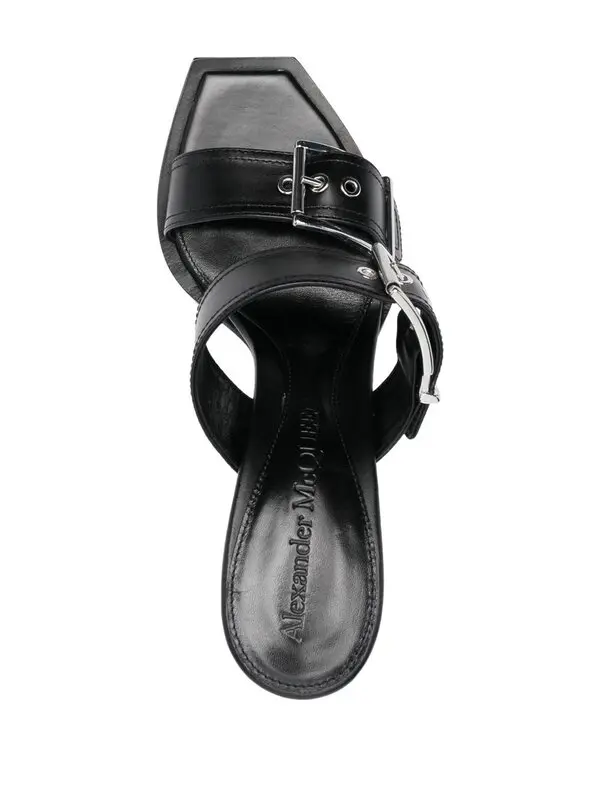 Alexander McQueen Punk Buckle Leather Sandals - Black