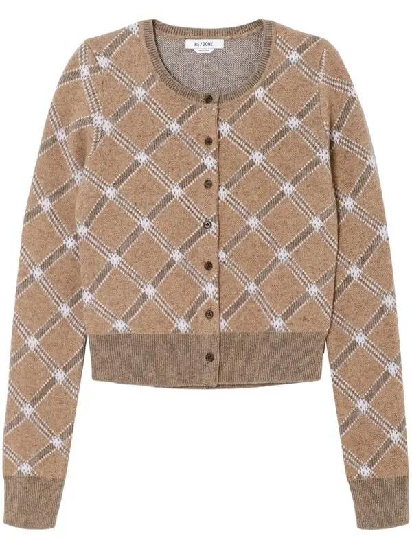 RE/DONE Tartan Cropped Cardigan - Neutrals