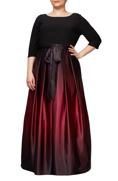 SL FASHIONS Three-quarter Sleeve Ombré Gown - Fig