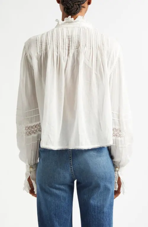 Farm Rio Pleated Lace Trim Button Up Top