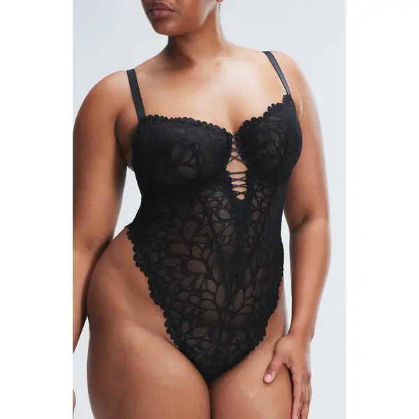 SAVAGE X FENTY Savage Not Sorry Sheer Lace Teddy - Black Caviar