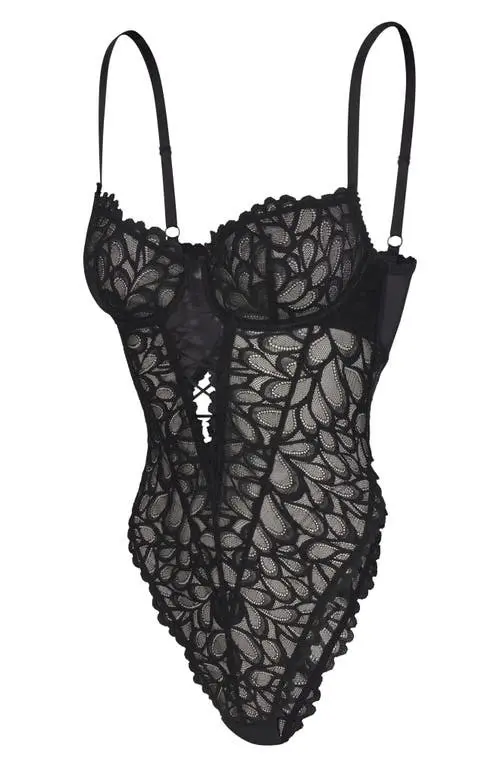 SAVAGE X FENTY Savage Not Sorry Sheer Lace Teddy - Black Caviar