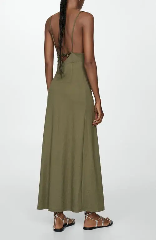 Mango Empire Waist A-Line Dress In Khaki Green - 45% Off | Editorialist