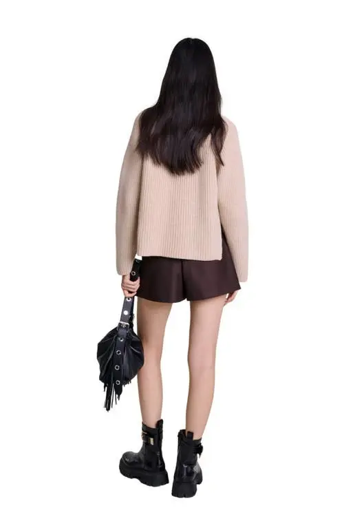 Maje Paneled Skort With Gold Button