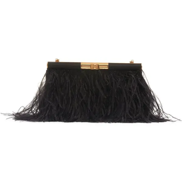 Dolce & Gabbana Marlene Feather Trim Shoulder Bag - 8b956 Nero/ Nero