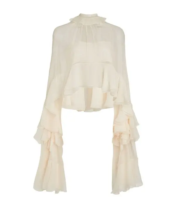 Chloé Ruffled Organic Silk Crop Top