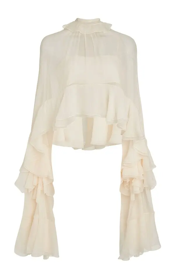 Chloé Ruffled Organic Silk Crop Top