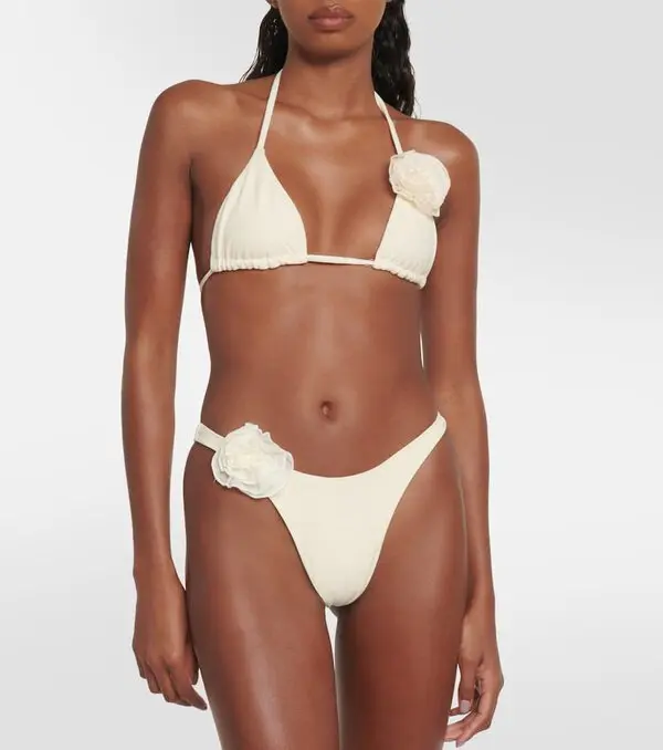 SAME Applique Triangle Bikini Top - White