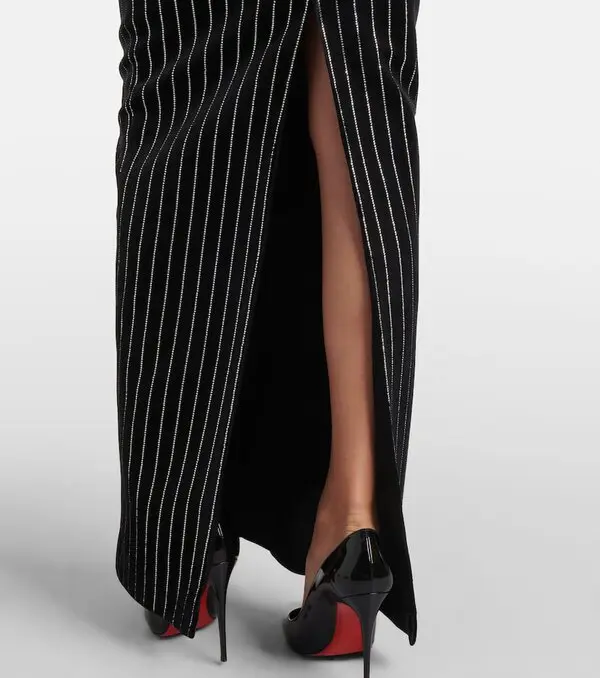 Alex Perry Column Embellished Pinstripe Velvet Maxi Skirt